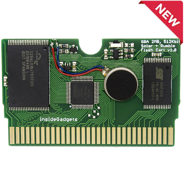 GBA 2MB, 512Kbit Flash Save, Homebrew Flash Cart (Optional Solar+Rumble ...